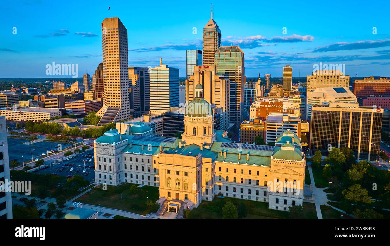 Aerial Golden Hour View of Indianapolis Skyline and Courthouse Stock ...