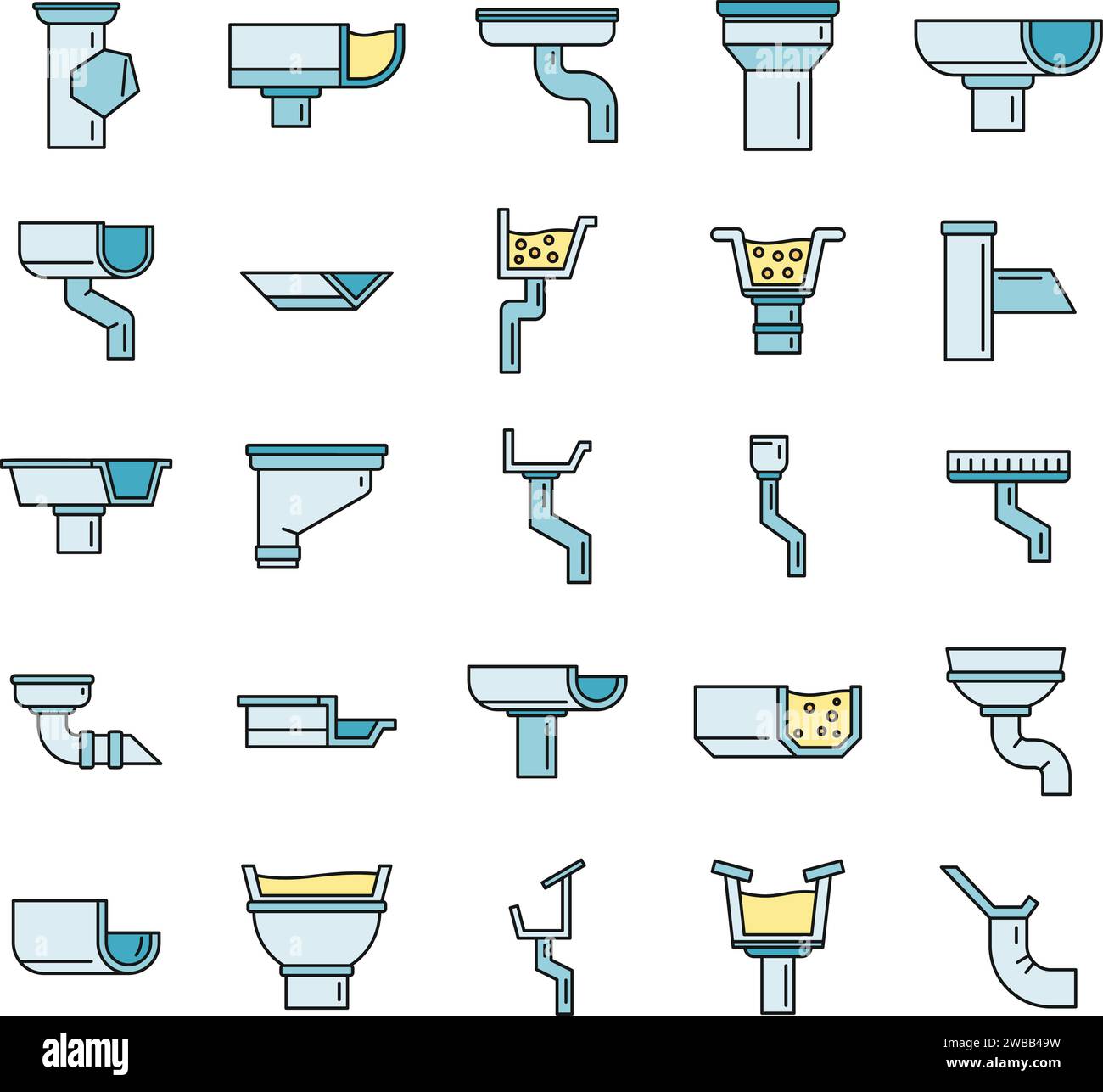 Gutter drain icons set. Outline set of gutter drain vector icons thin ...