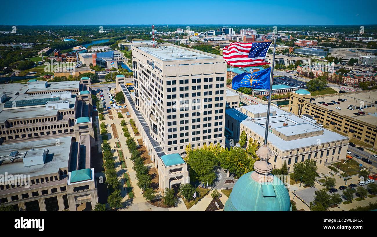 Aerial View of Indianapolis Government Building with Flags Stock Photo ...