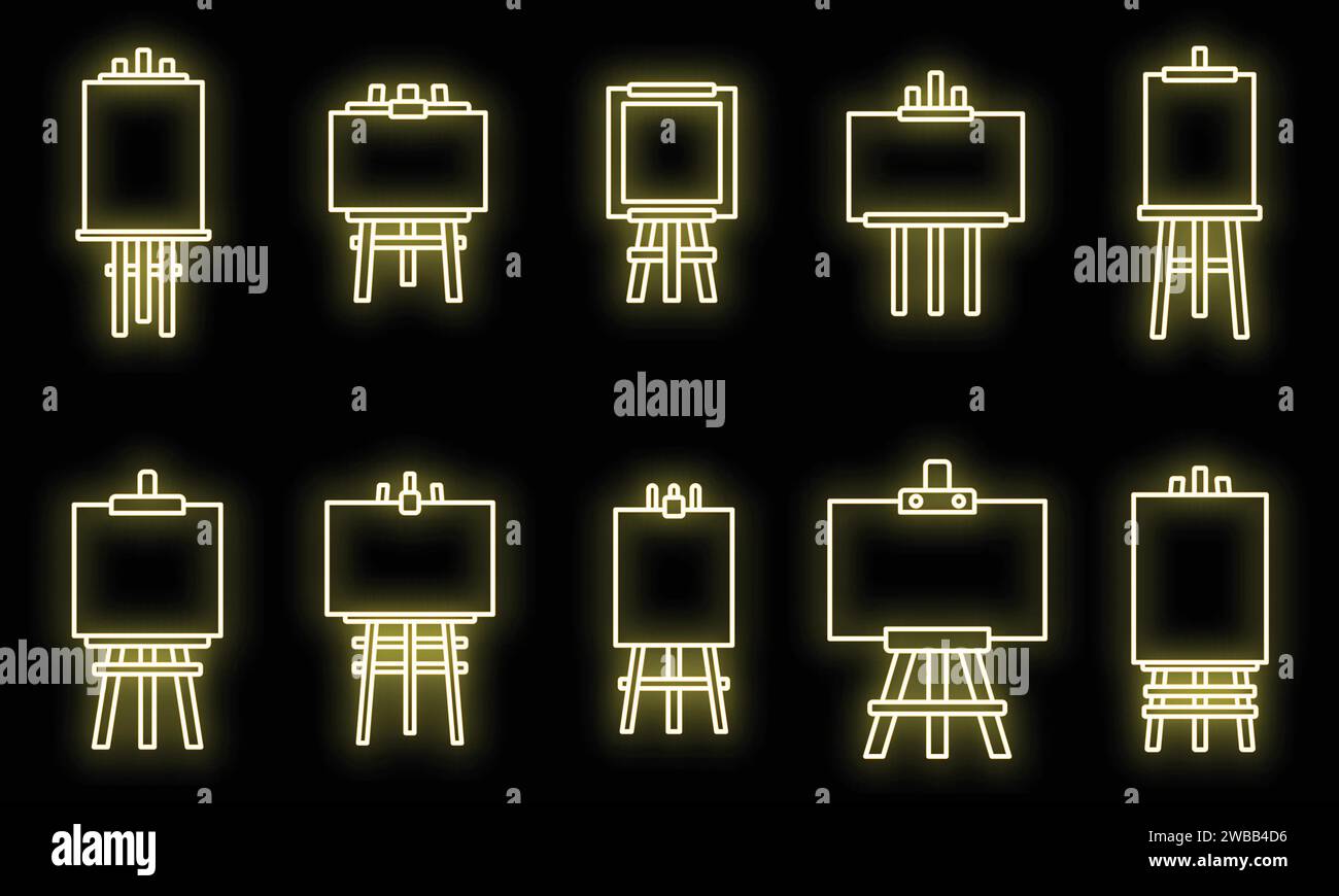 Artist easel icons set. Outline set of artist easel vector icons neon ...