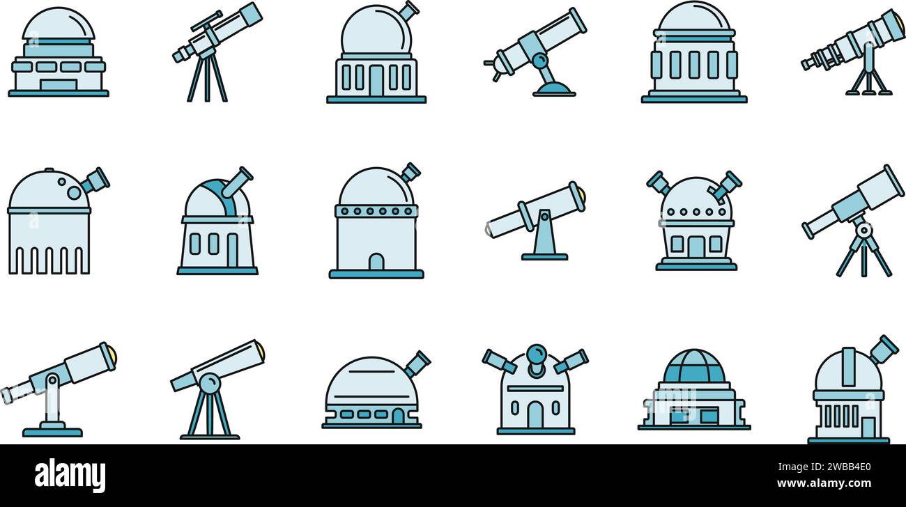 Planetarium astronomy icons set. Outline set of planetarium astronomy ...