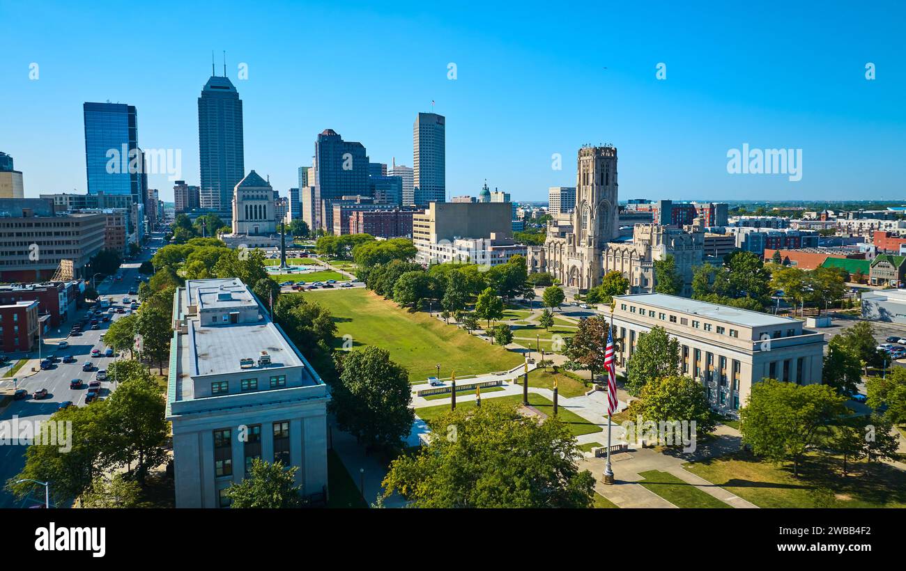 Aerial View of Indianapolis Skyline with Historic Cathedral and Park ...