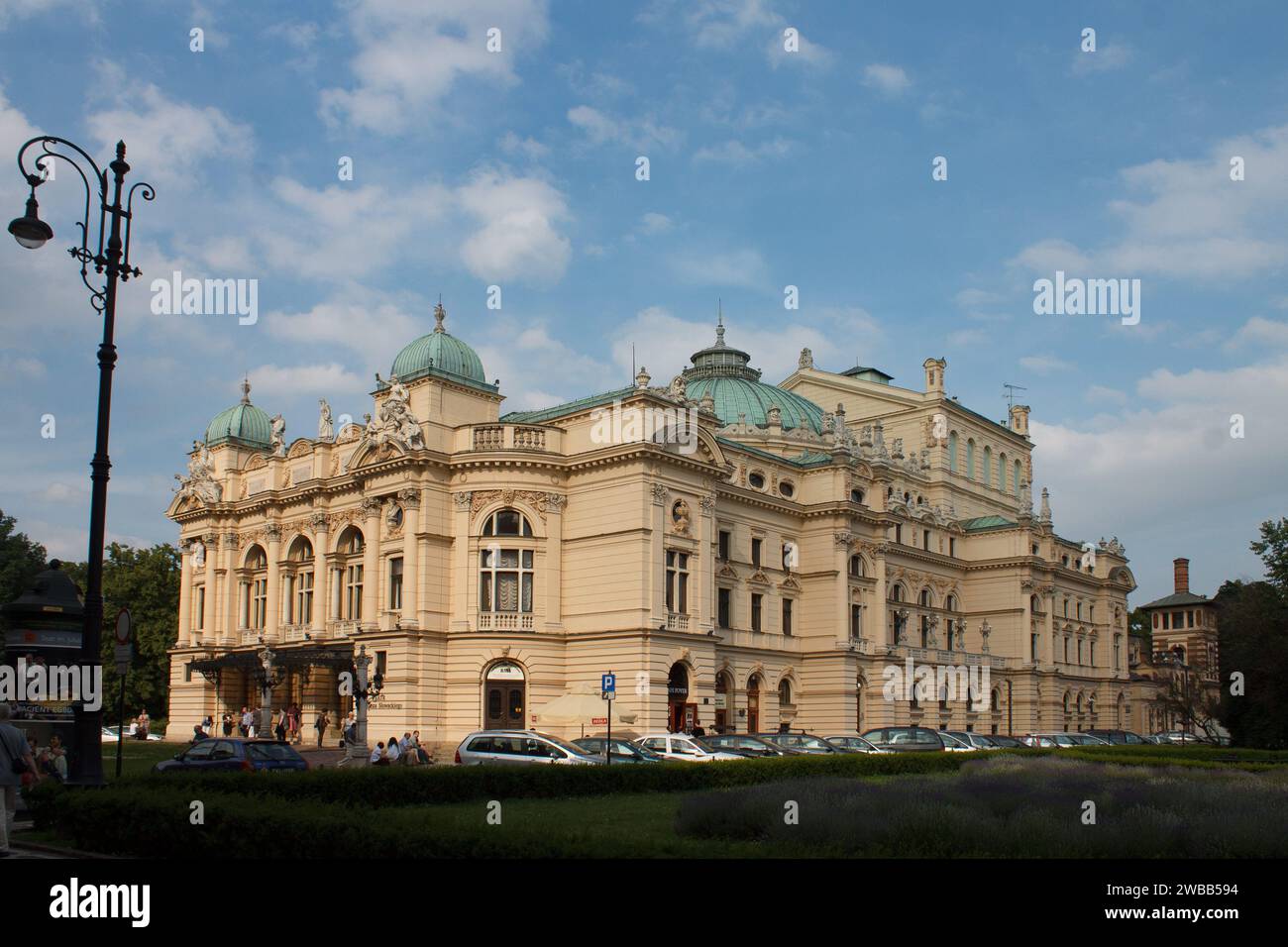 the beautiful facade of the classic Juliusz Slowacki Theatre in Krakow ...