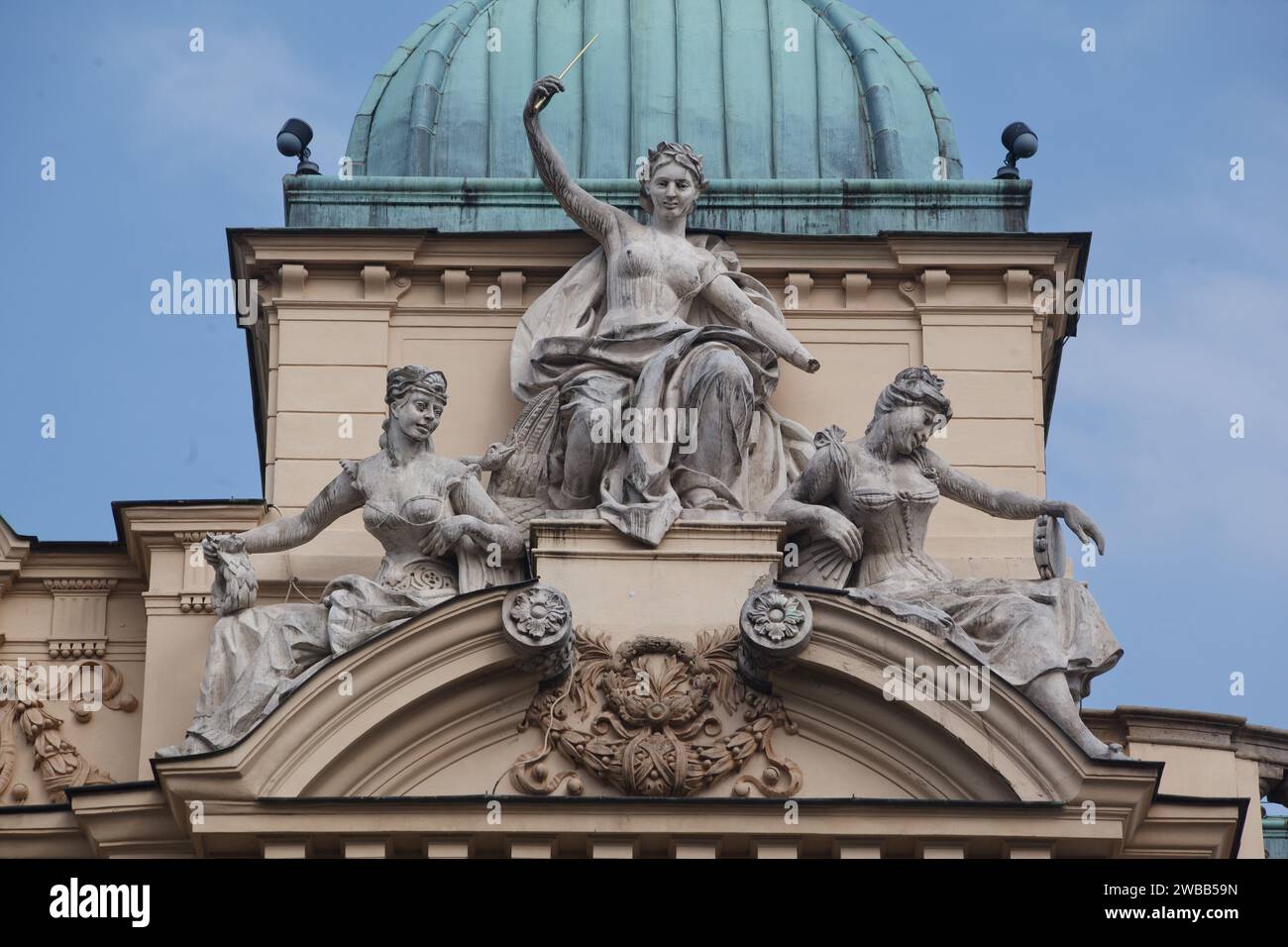 The classical sculptures on the facade of the Juliusz Slowacki Theatre ...
