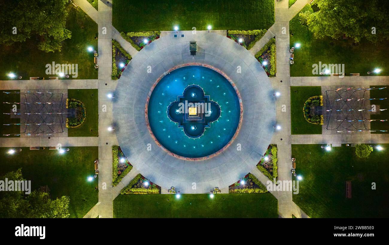 Aerial Night Top Down of Illuminated Fountain at Obelisk Square ...