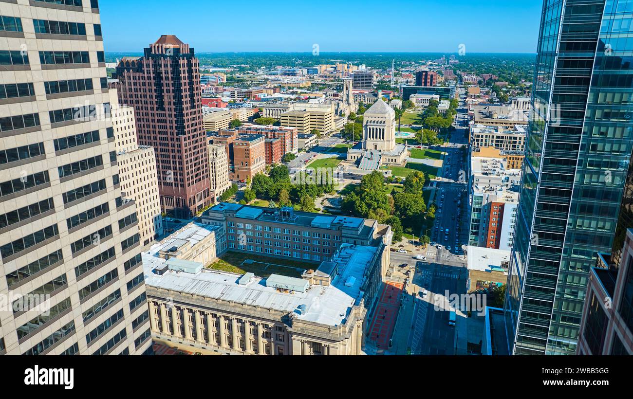 Aerial View of Indianapolis Urban Architecture and War Memorial Plaza ...