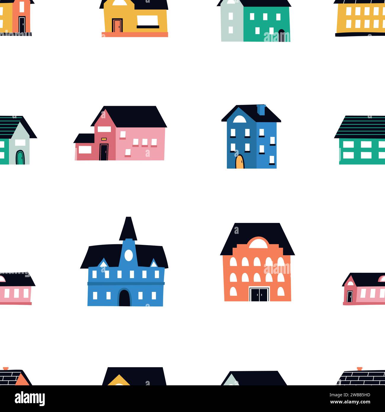 Abstract houses pattern. Seamless print of cute hand drawn buildings ...