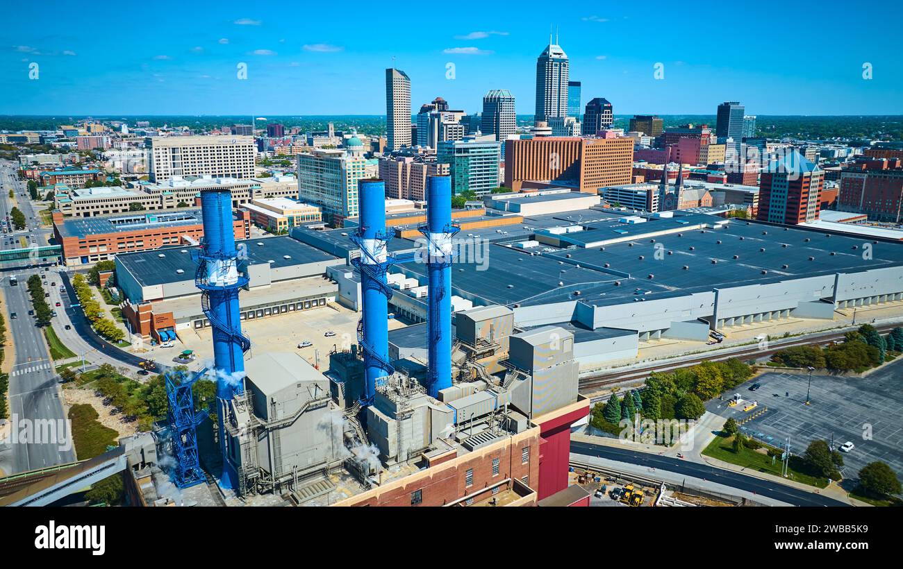 Aerial Industrial and Commercial Urban Landscape with City Skyline ...