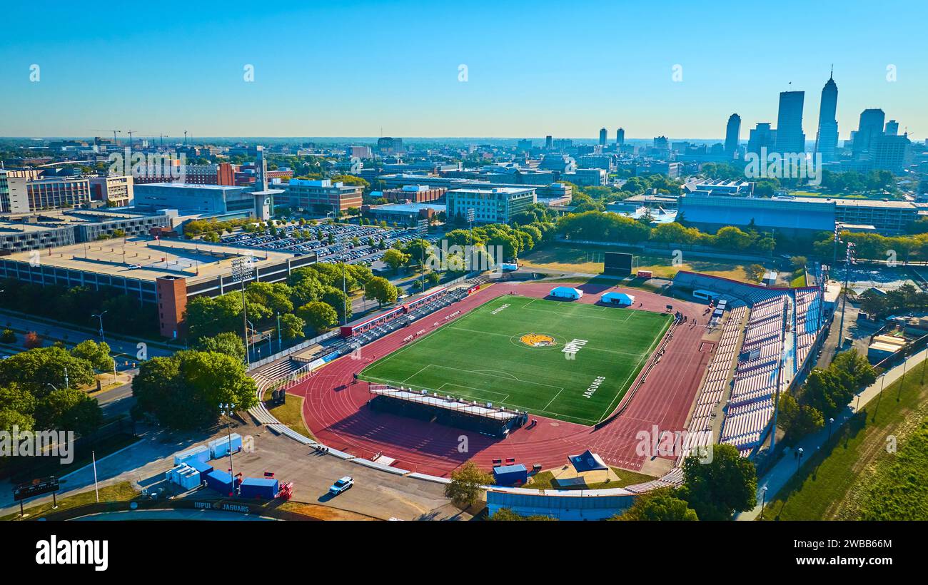 Aerial View of IUPUI Jaguars Stadium and Indianapolis Skyline Stock ...