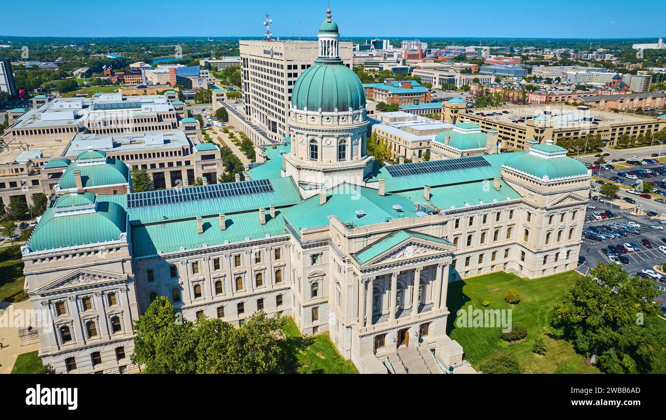 Aerial View of Indiana State Capitol with Urban Backdrop Stock Photo ...