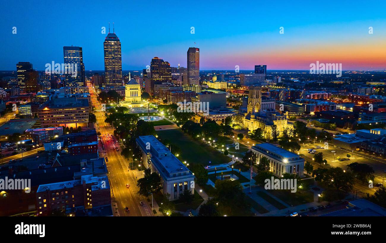 Aerial Twilight Cityscape of Indianapolis with Historic Buildings Stock ...