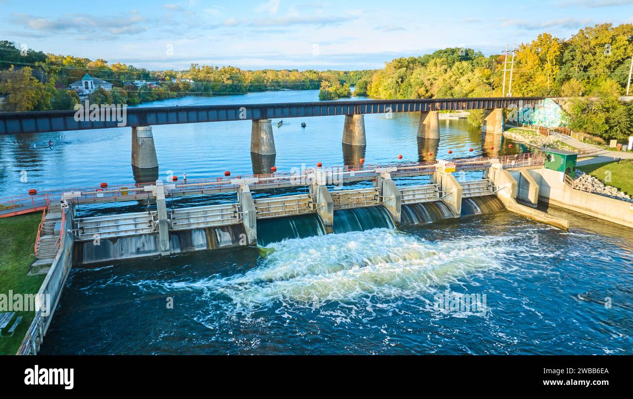 Aerial View of Argo Dam and Railway Bridge on Huron River Stock Photo ...