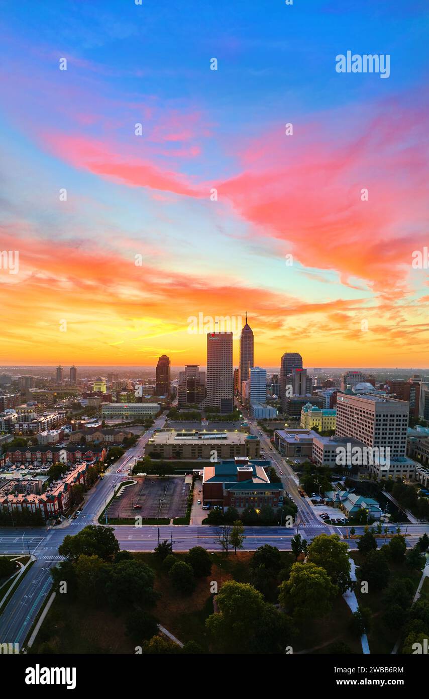 Aerial Golden Hour Indianapolis Skyline Panorama at Sunset Stock Photo ...