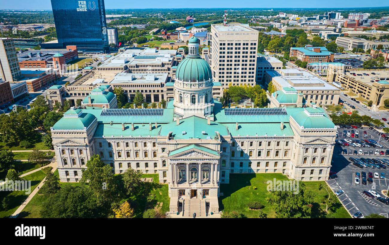 Aerial View of Indiana State Capitol and Downtown Indianapolis Stock ...