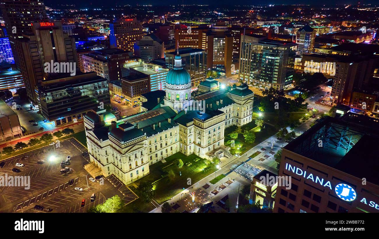 Aerial Nighttime View of Indianapolis Courthouse and Cityscape Stock ...