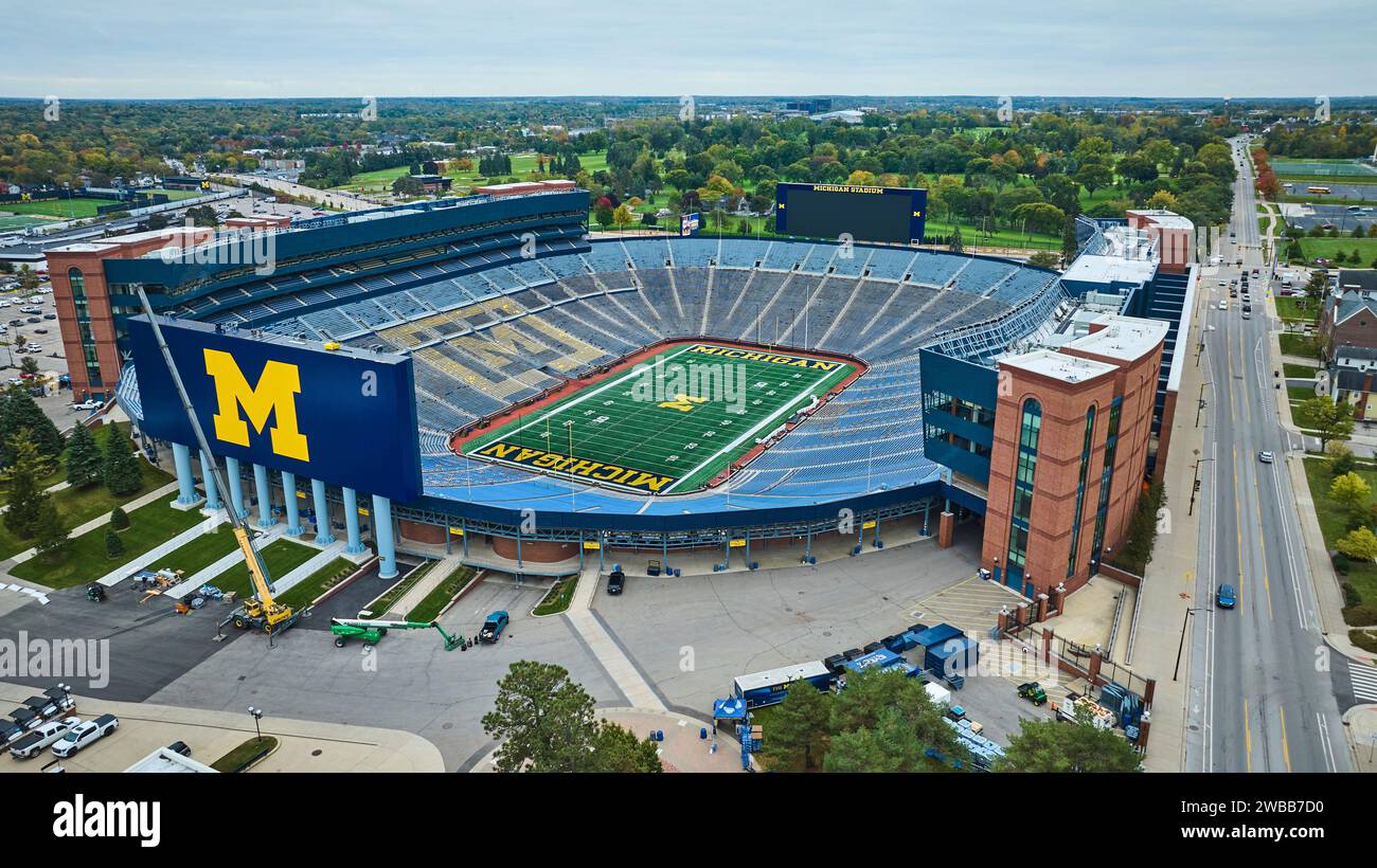 Aerial View of Empty Michigan Stadium with Autumn Backdrop Stock Photo ...