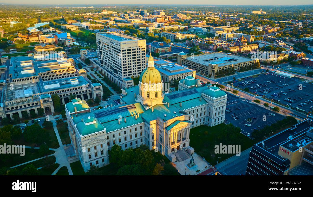 Aerial Golden Hour Courthouse in Urban Cityscape, Indianapolis Stock ...