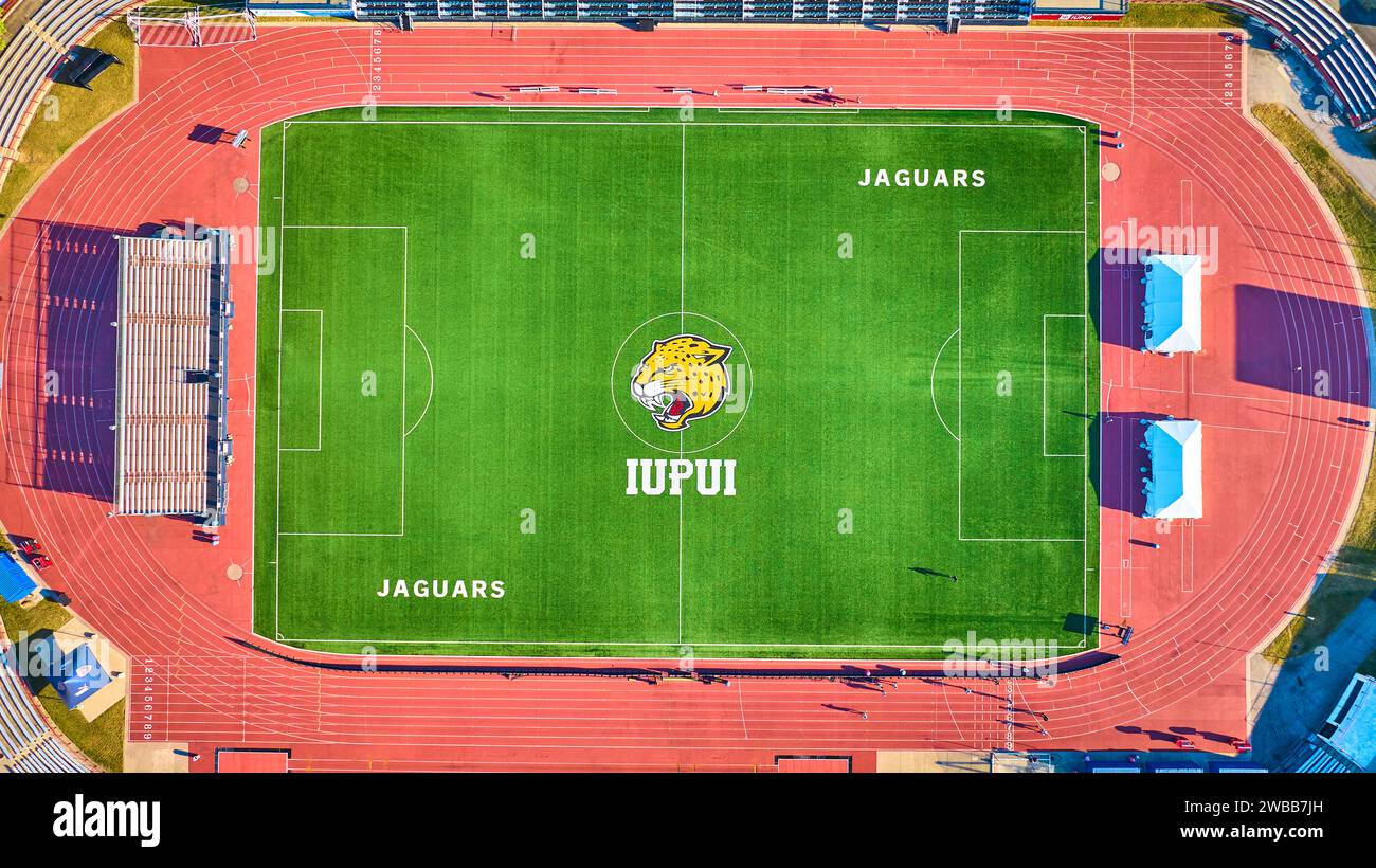 Aerial View of University Soccer Stadium with Track Stock Photo - Alamy