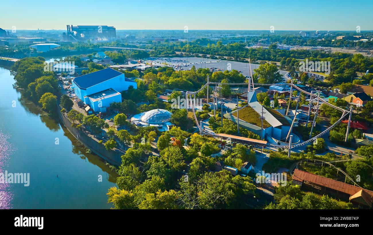 Aerial View of Lively Zoo Park with Fencing and River Stock Photo - Alamy