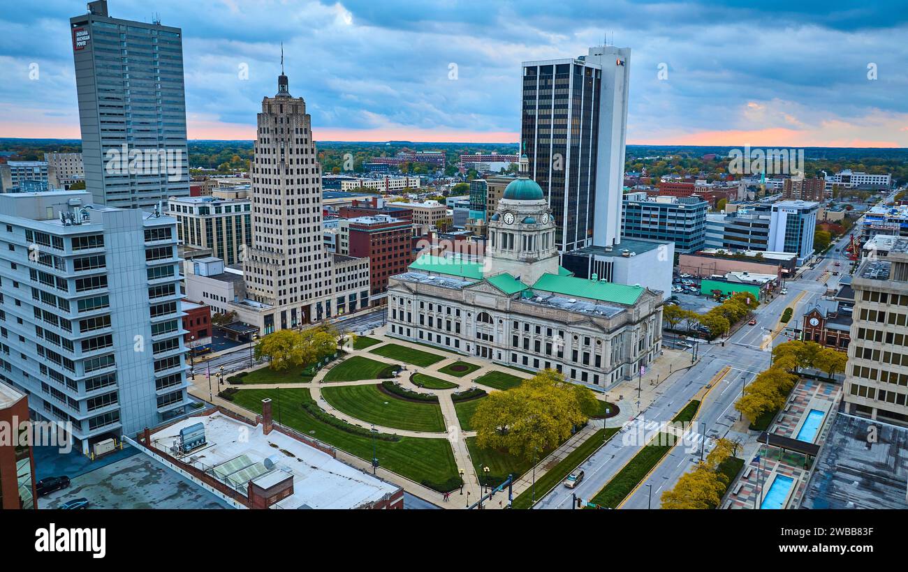 Golden Hour Cityscape with Historic Courthouse, Downtown Fort Wayne ...