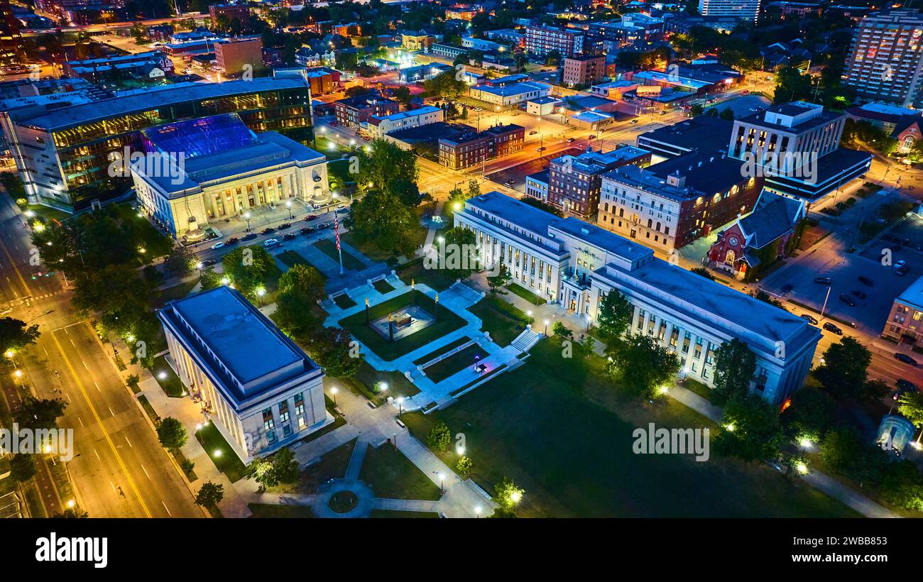 Aerial View of Indianapolis Neoclassical Architecture at Night Stock ...