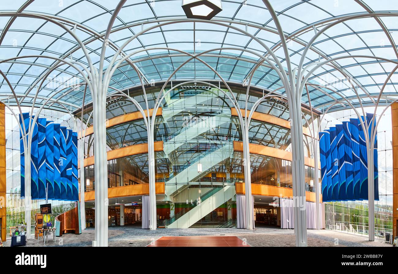 Modern Atrium with Glass Ceiling and Tree-like Columns, Indianapolis ...