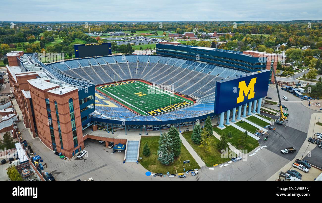 Aerial View of Michigan Stadium and University Campus in Fall Stock ...