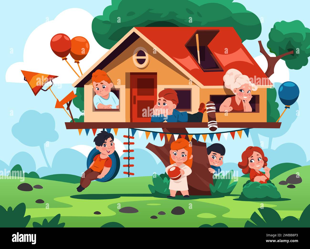 Girls play on rope climbing Stock Vector Images - Alamy