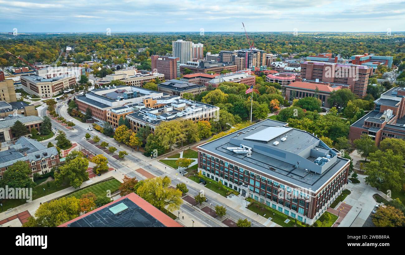 Aerial Downtown Ann Arbor with University Campus in Autumn Stock Photo ...