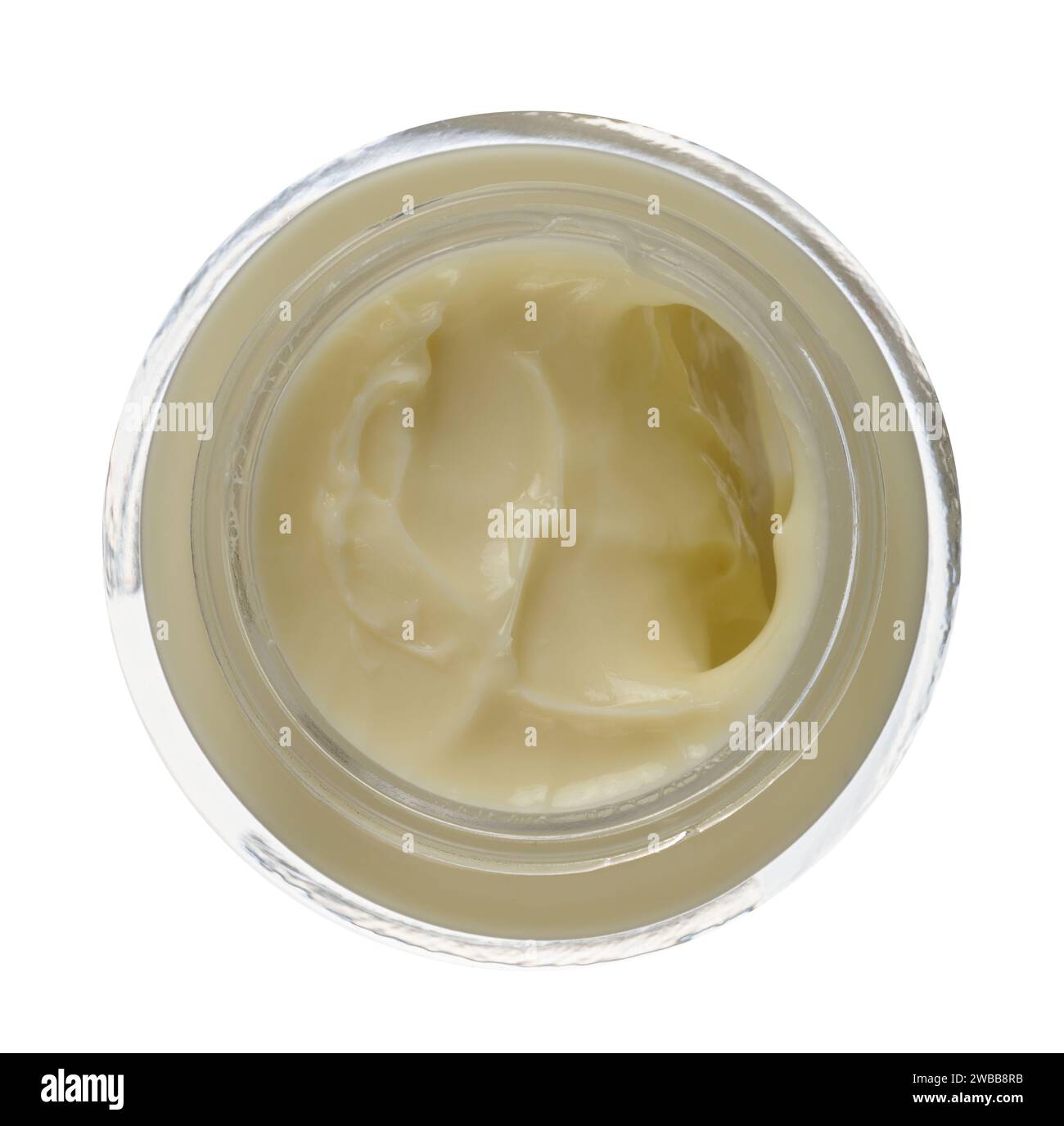 Open glass jar with cosmetic cream, top view. Isolated background Stock ...