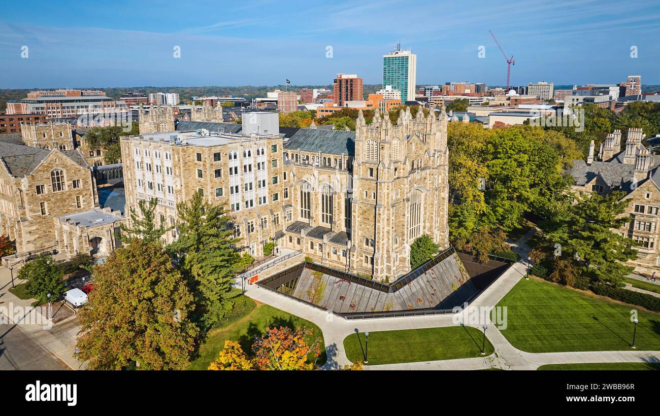 Aerial View of Gothic University Building Amidst Modern City Stock ...