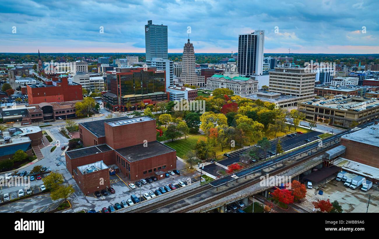 Aerial Autumn Courthouse Cityscape in Downtown Fort Wayne Stock Photo ...