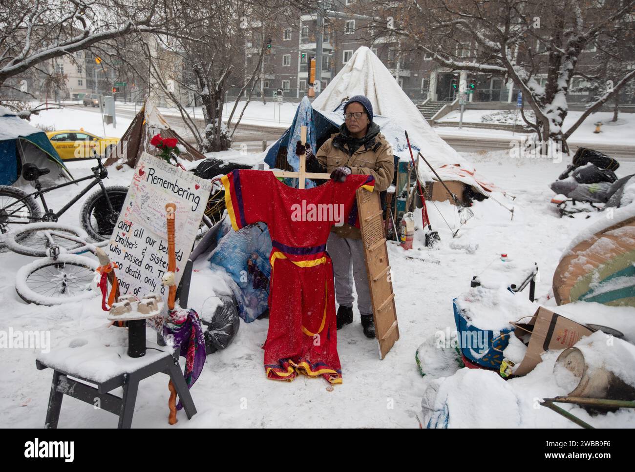 Edmonton, Canada. 09th Jan, 2024. Homeless people and supporters have a ...