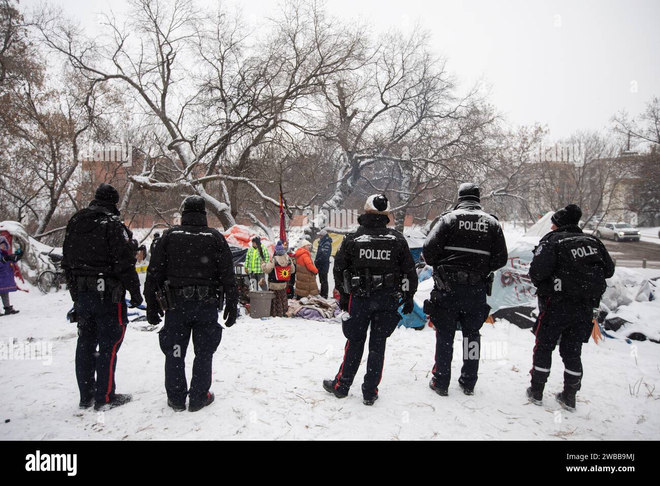 Edmonton, Canada. 09th Jan, 2024. Homeless people and supporters have a ...