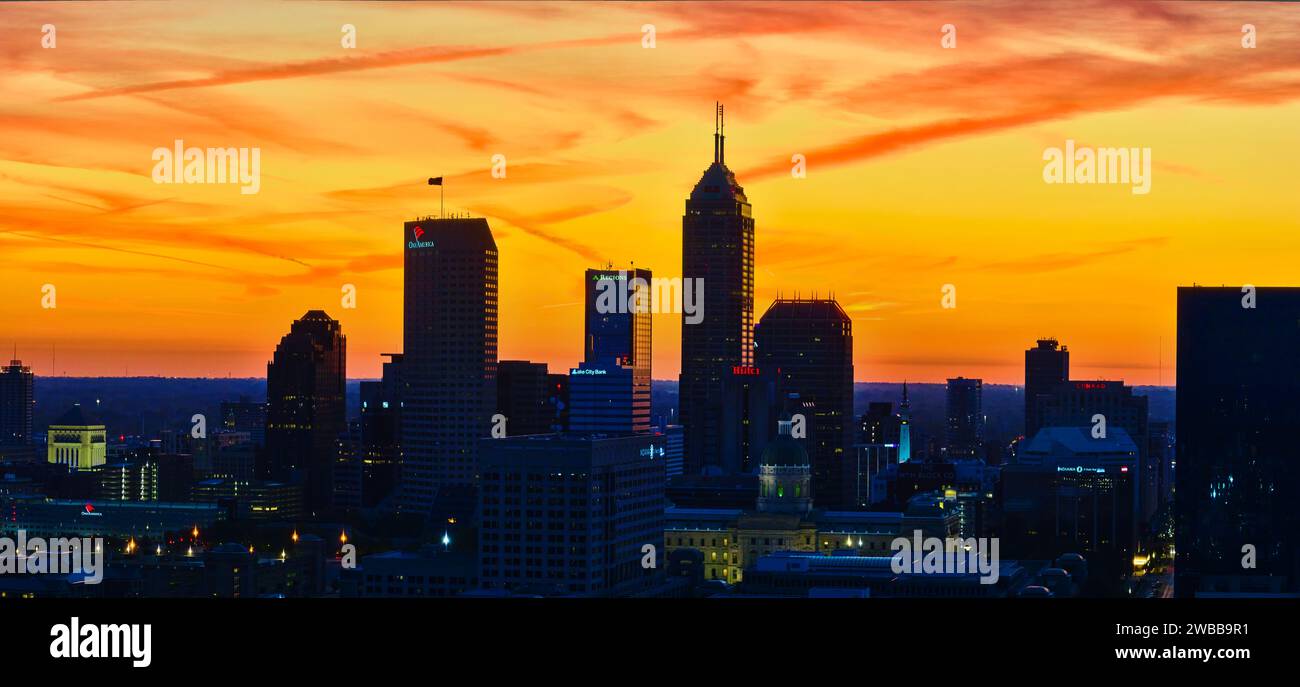 Aerial Indianapolis Skyline at Sunset - Urban Panorama Stock Photo - Alamy