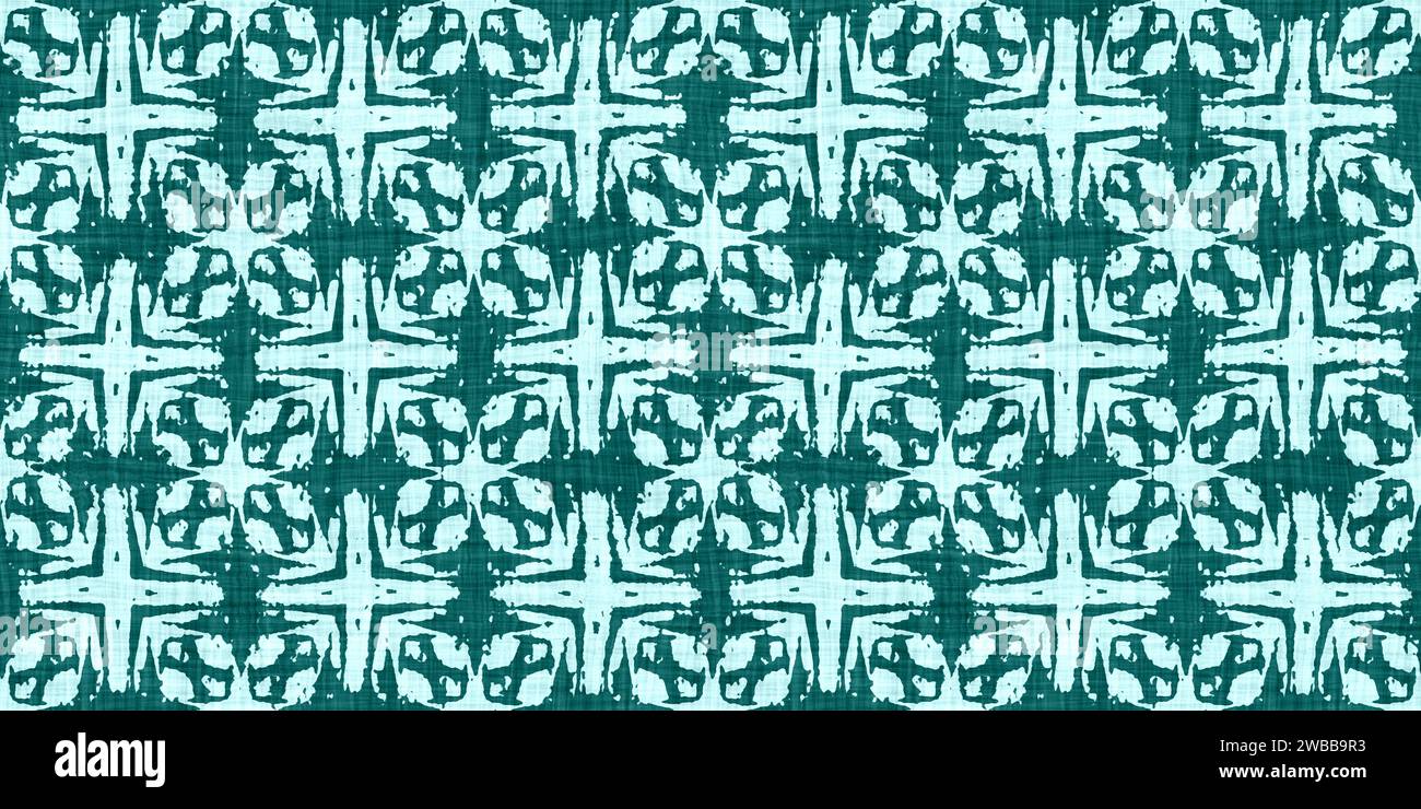 Teal green white vibrant watercolor batik azulejos tile border banner ...