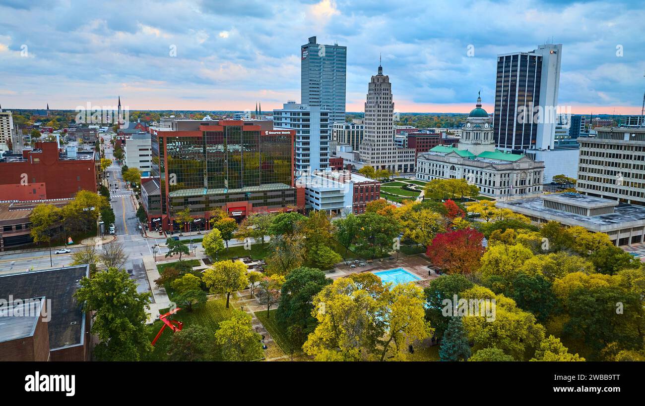 Aerial Autumn Cityscape with Historic Dome and Park at Dusk Stock Photo ...