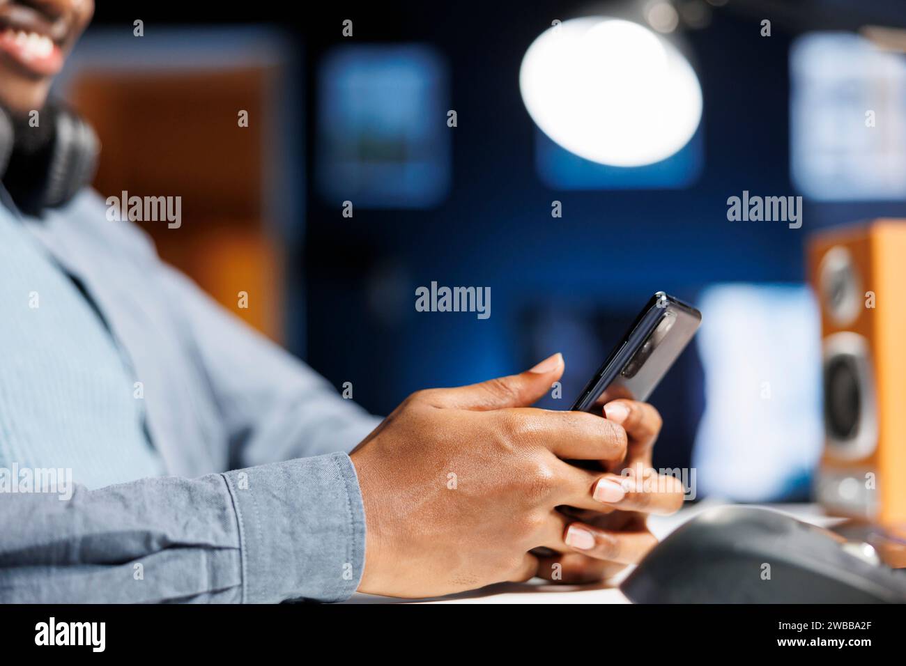 While taking web educational classes, male worker examines social media ...
