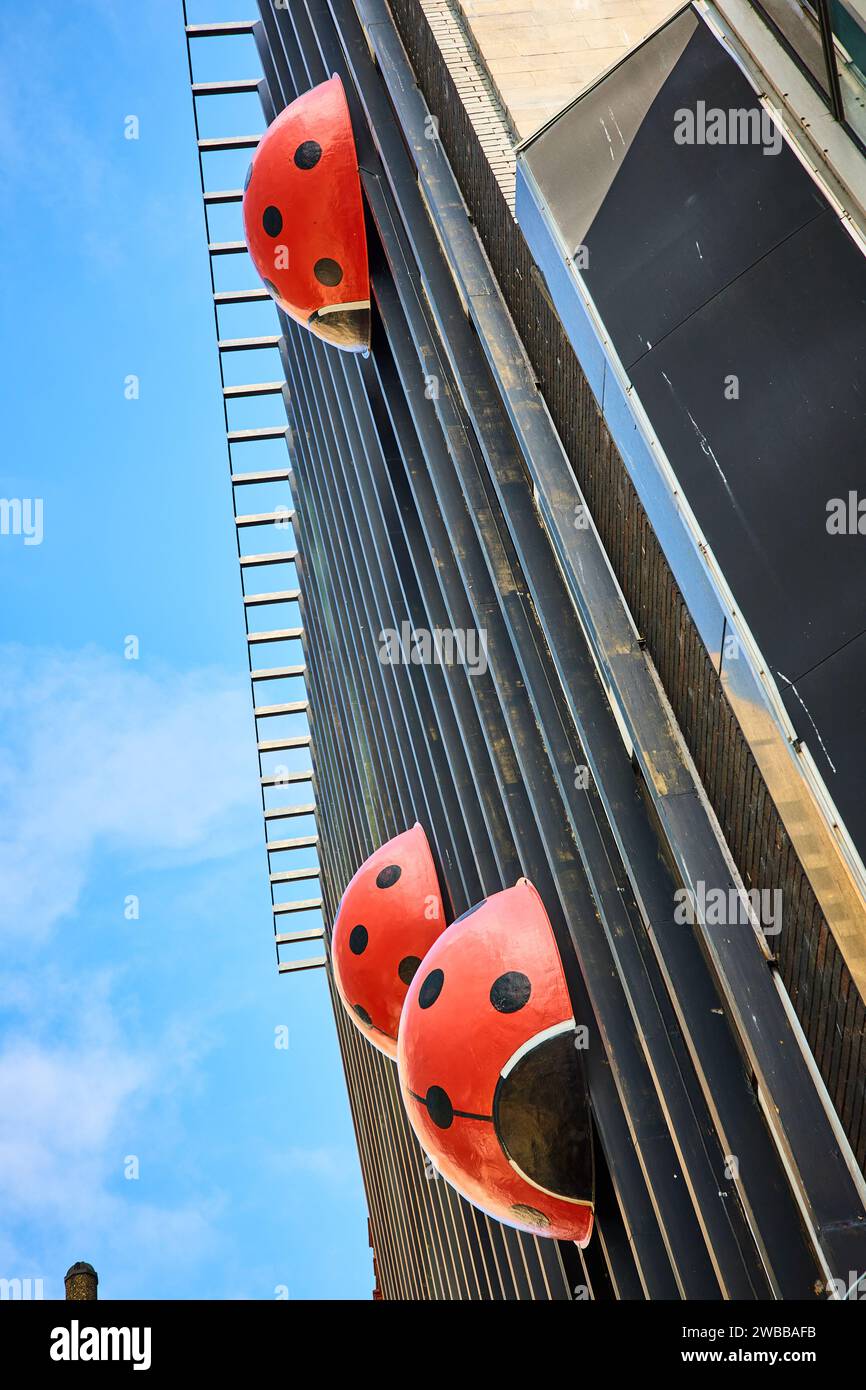 Modern Building With Ladybug Sculptures Urban Art In Milwaukee Stock