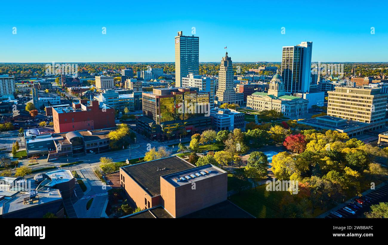 Aerial Sunrise over Fort Wayne Skyline with Historic Dome Stock Photo ...