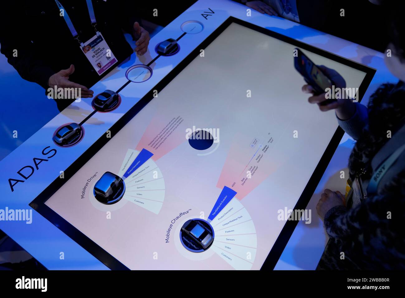 Attendees look through an interactive demonstration of Mobileye's ...