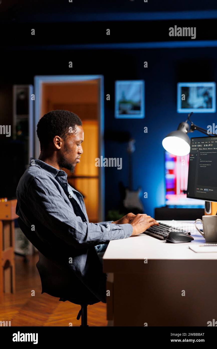 Male Programmer Working On Developing New Html Script Typing Binary