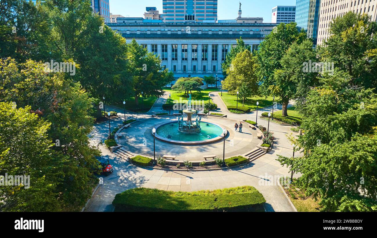 Aerial View of Urban Park with Fountain and Benches, Indianapolis Stock ...