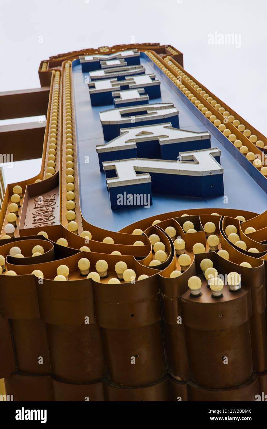 Vintage Neon Theater Sign Detail, Overcast Sky Perspective Stock Photo ...