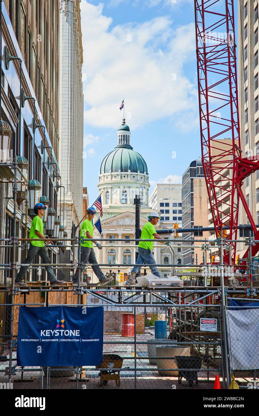 Urban Construction Team at Work Near Historic Courthouse Dome Stock ...