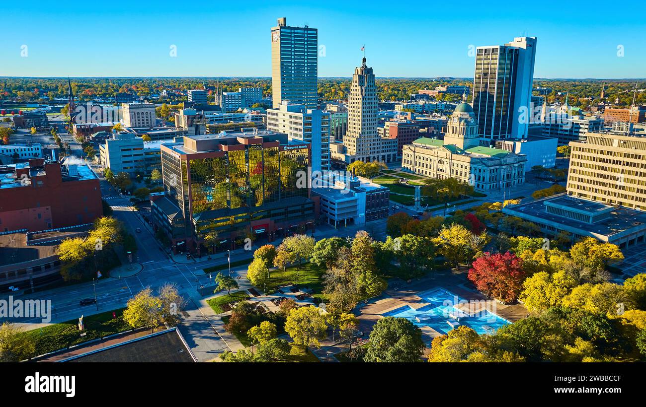 Aerial View of Fort Wayne Urban Landscape with Autumn Foliage Stock ...