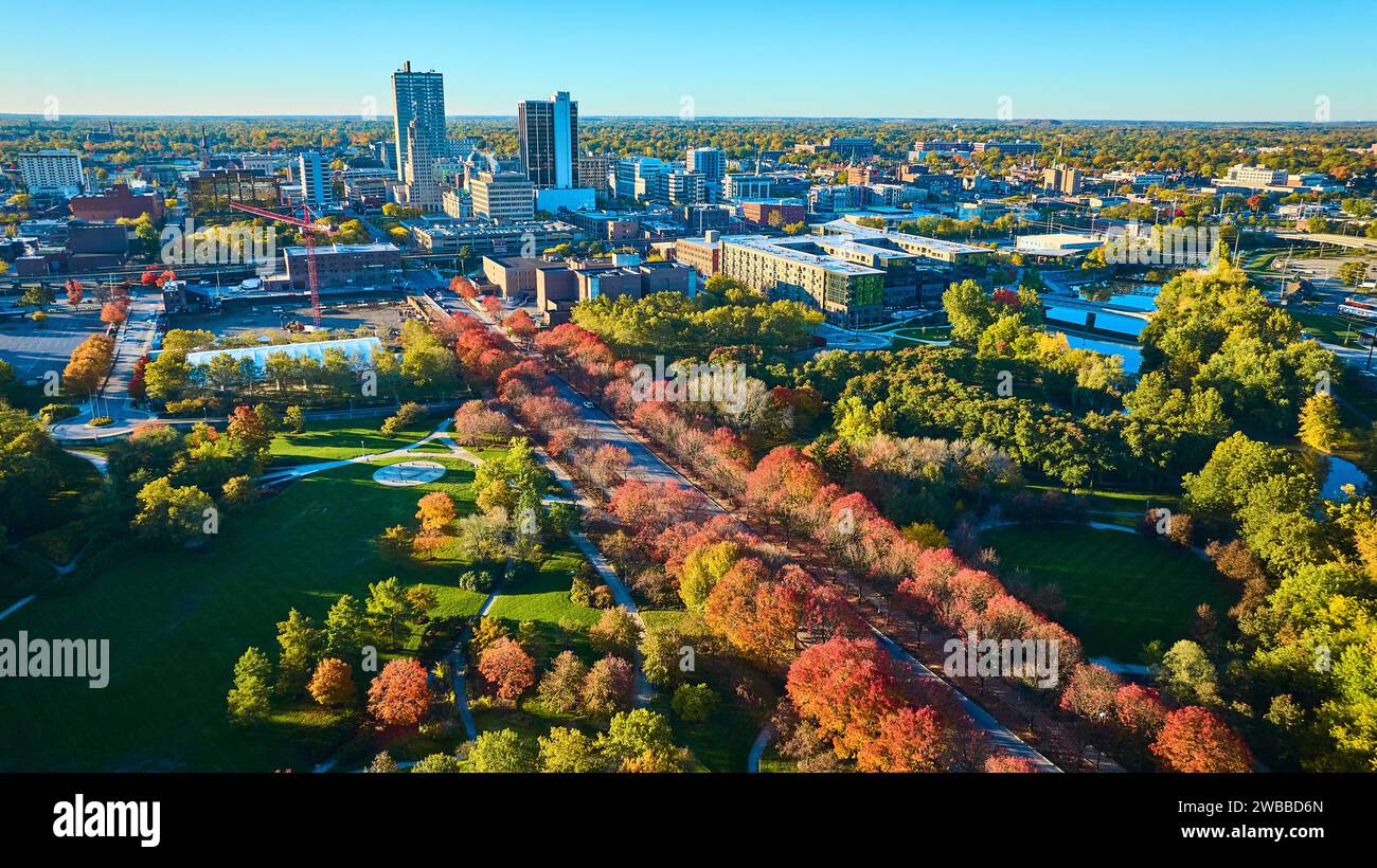 Aerial Autumn Urban Park and Cityscape, Fort Wayne Stock Photo - Alamy