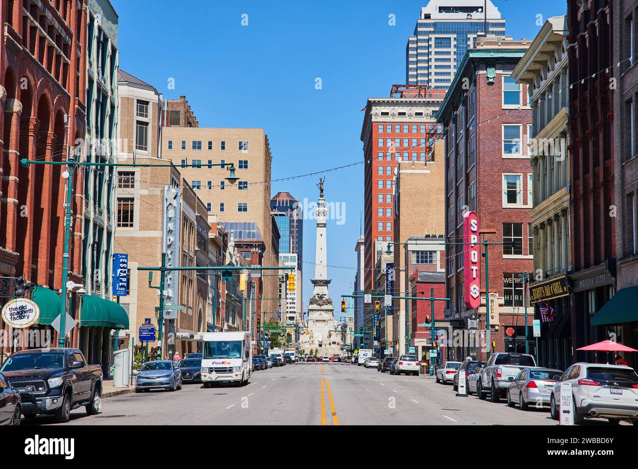 Vibrant Indianapolis Street with Monument and Traffic Lights Stock ...