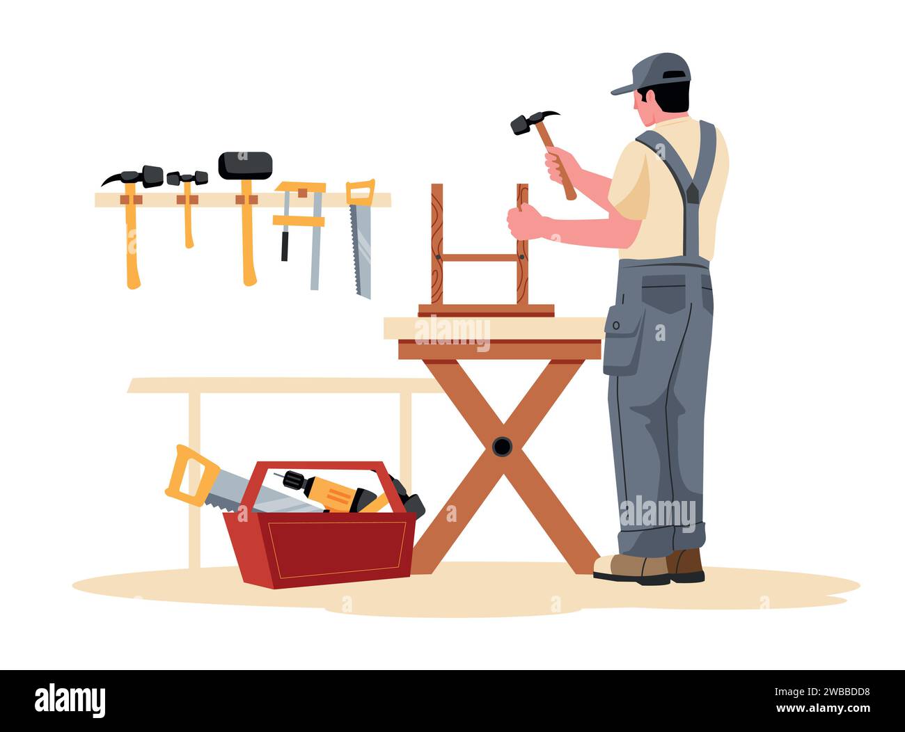 Carpentry workshop with work tools, repair and renovation. Illustration ...