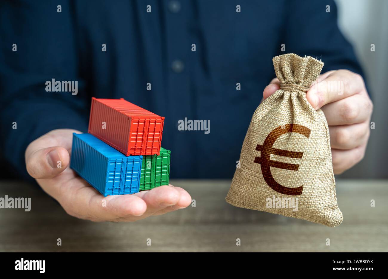 Shipping containers and euro money bag. Economic growth, increased ...